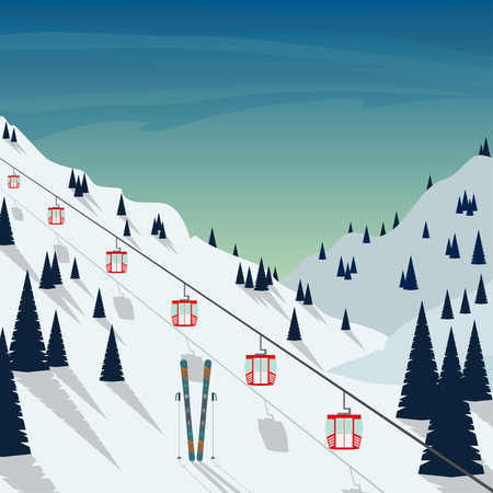 Ski resort snow mountain landscape, ski lifts. Winter landscape with ...