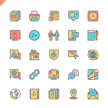 Flat line contact us icons set for website and mobile site and apps ...