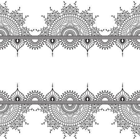 Seamless pattern mehndi border elements with flowers for tattoo or card ...