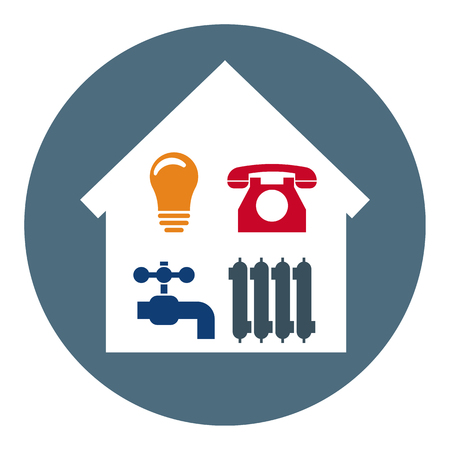Set of 4 Utilities Icons in Home. Symbols of Power, Water, Gas, Heating ...