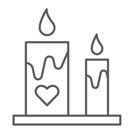 Romantic candles thin line icon, romance and love, candle with heart ...