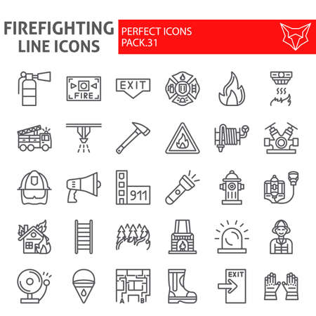 Vecteur de Firefighter line icon set, - ID:122752035 - image libre de ...