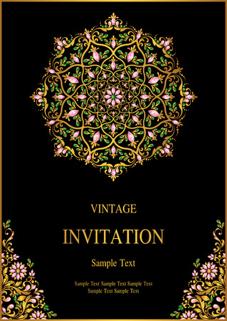 Wedding Invitation card templates with gold patterned and crystals on ...