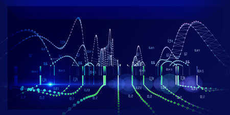 Abstract technology background with wireframe graph from dotted and ...