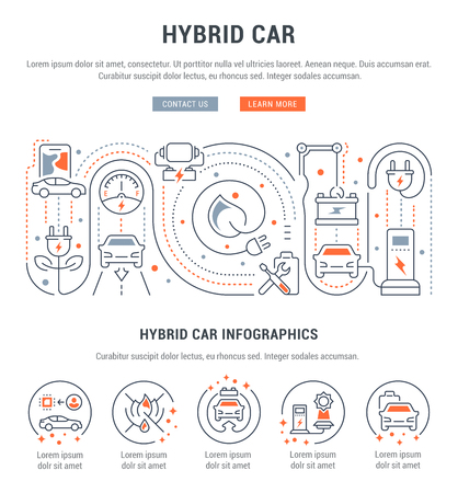 Line illustration of hybrid car. Concept for web banners and printed ...