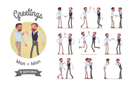 Vector of Male friends greeting set. Men - ID:1-132027148 - Royalty ...