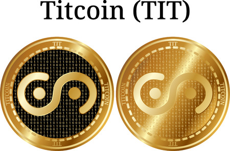 Set of physical golden coin Titcoin (TIT), digital cryptocurrency ...