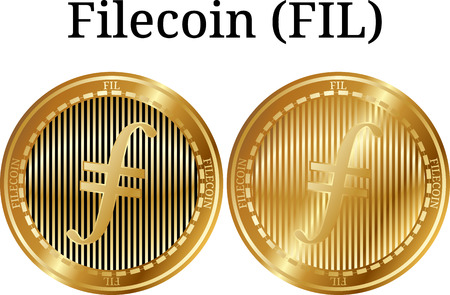 Set of physical golden coin Filecoin (FIL), digital cryptocurrency ...