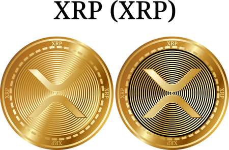 Set of physical golden coin XRP (XRP), digital cryptocurrency. icon set ...