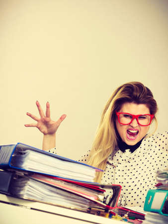 Mobbing at work, bad job relations concept. Angry mad bossy ...