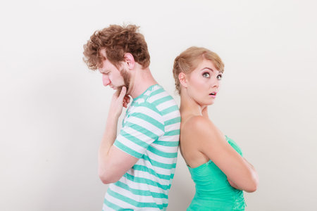 Bad relationship concept. Man and woman in disagreement. Young couple ...