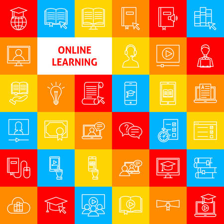 Online Learning Line Icons. Vector Thin Outline Education Symbols ...