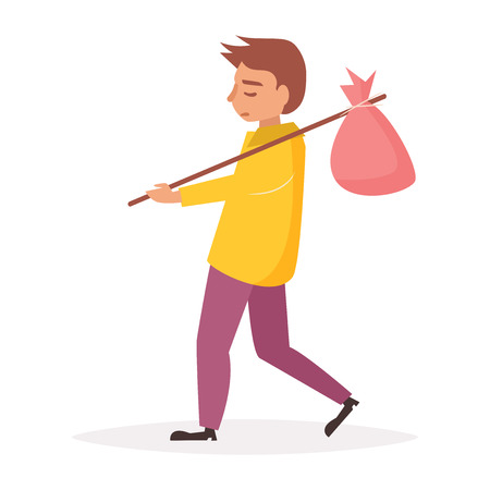 Homeless person with bag on stick:: tasmeemME.com