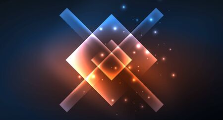 Neon glowing techno square rectangle lines, blue hi-tech futuristic ...