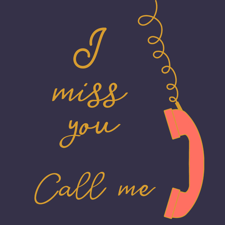 Vector illustration with handle handset. Inscription i miss you call me ...