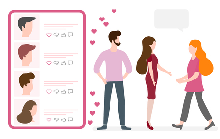 Vector illustration with online dating. Modern technology for dating ...