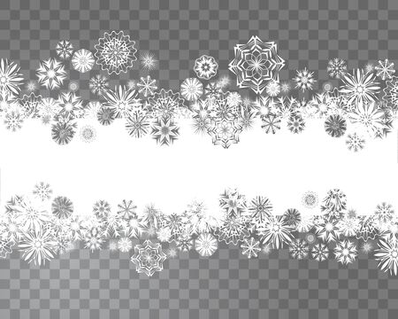 Snowflakes border on a transparent background. Abstract snow background ...