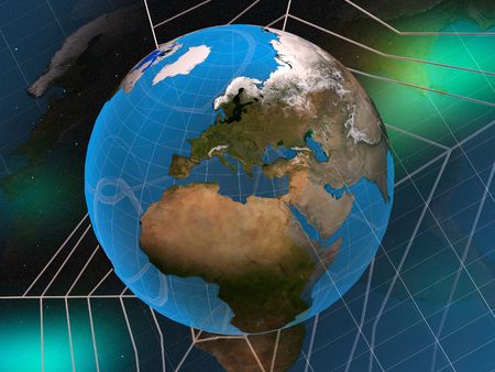 Space collage - globe, space and cobweb on star background.の写真素材 ...