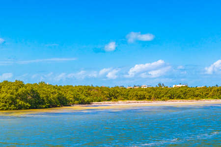 Panorama landscape view on beautiful Holbox island with beach sandbank ...