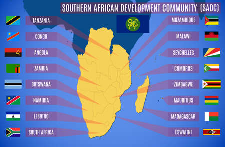 Vector map and flags of the Southern African Development Community ...
