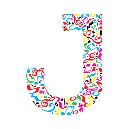 J letter made of colorful musical notes on white background. Alphabet ...