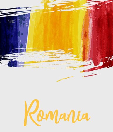 Romania poster background with watercolor grunge lines in flag colors ...