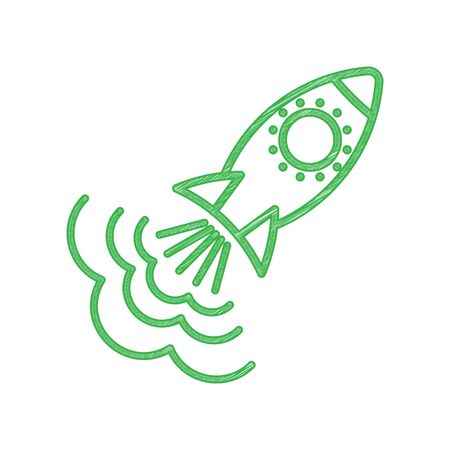 Rocket sign. Green scribble Icon with solid contour on white background ...
