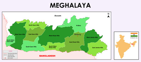 Vector of Meghalaya Map. District map of - ID:168900887 - Royalty Free ...