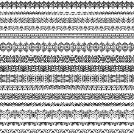 Vector set of fancy seamless brushes in oriental motifs. For frames ...