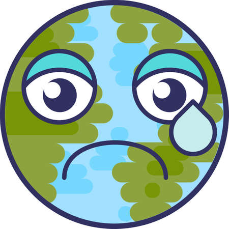 Planet globe emoji cry sadness expression vector. Earth sphere nervous ...
