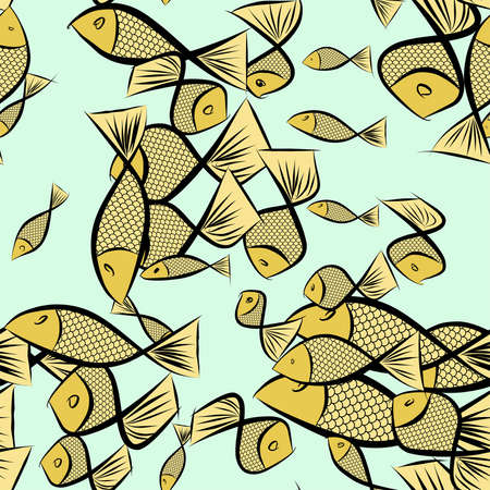 Seamless decorative hand drawn fish art illustrations. Good for design ...