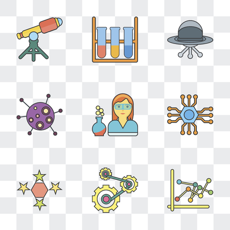 Set Of 9 simple transparency icons such as Mechanics, Stars, Microchip ...