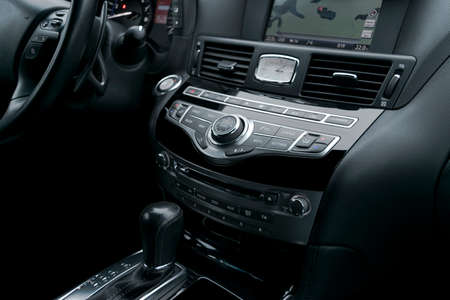 Luxury car inside. Interior of prestige modern car. Automatic ...