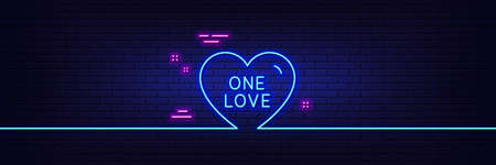 Neon light glow effect. One love line icon. Sweet heart sign. Valentine ...