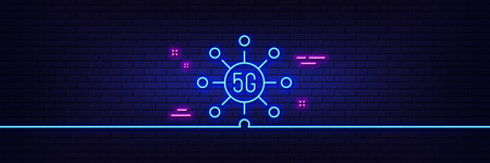 Neon light glow effect. 5g technology line icon. Wifi wireless network ...