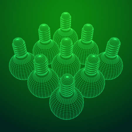 Lamp bulb consisting of lines and polygons. Business idea. Wireframe ...