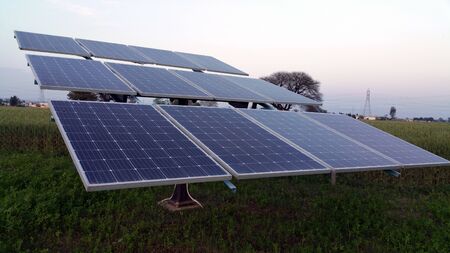 Solar Panel side view image. Image of solar panels in the fields. Stock ...