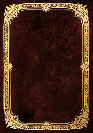 Old brown book cover with golden frameの写真素材 [40008131156] - イメージマート