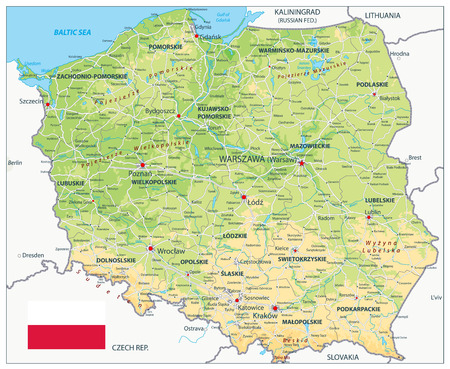 Vector of Poland Physical Map. Highly - ID:1-121182988 - Royalty Free ...