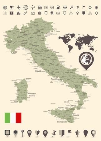 Italy Map and and World Map with navigation icons - Detailed map of ...