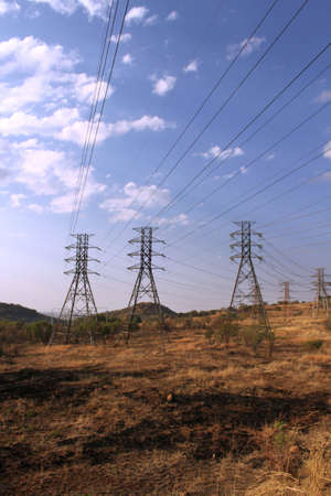 Picture of Large Power Cable Towers Running Through Rural Area - Stock ...