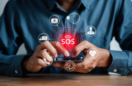 Man use calling SOS Emergency by phone, call phone, Emergency ...