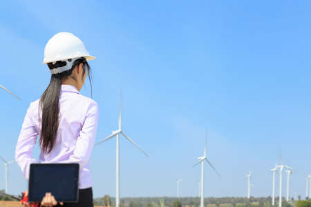 Female engineer working at turbine. - Stock Image - Everypixel