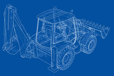 Sketch of Loading Shovel with Back Actor. Vector rendering of 3d. Wire ...