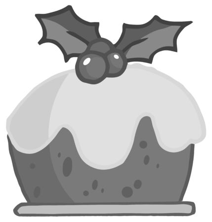 Grayscale Holly Topped Christmas Puddingのイラスト素材 [40007849244] - イメージマート