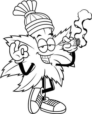 Outlined Happy Marijuana Leaf Cartoon Character With Rastafarian Hat ...