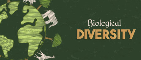 Biological Diversity banner illustration of green planet earth with ...