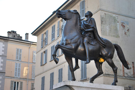 Regisole bronze equestrian statue, cathedral square, Pavia, Lombardy ...