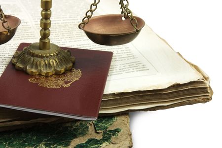 Weighing scales and books isolated over white. Vintageの写真素材 ...