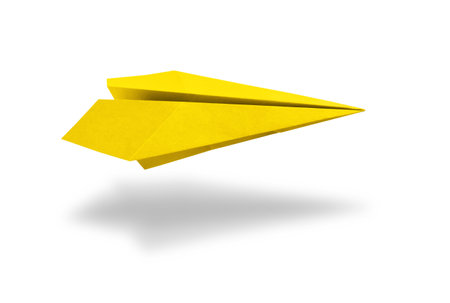 Yellow paper plane origami isolated on a blank white background - Stock ...
